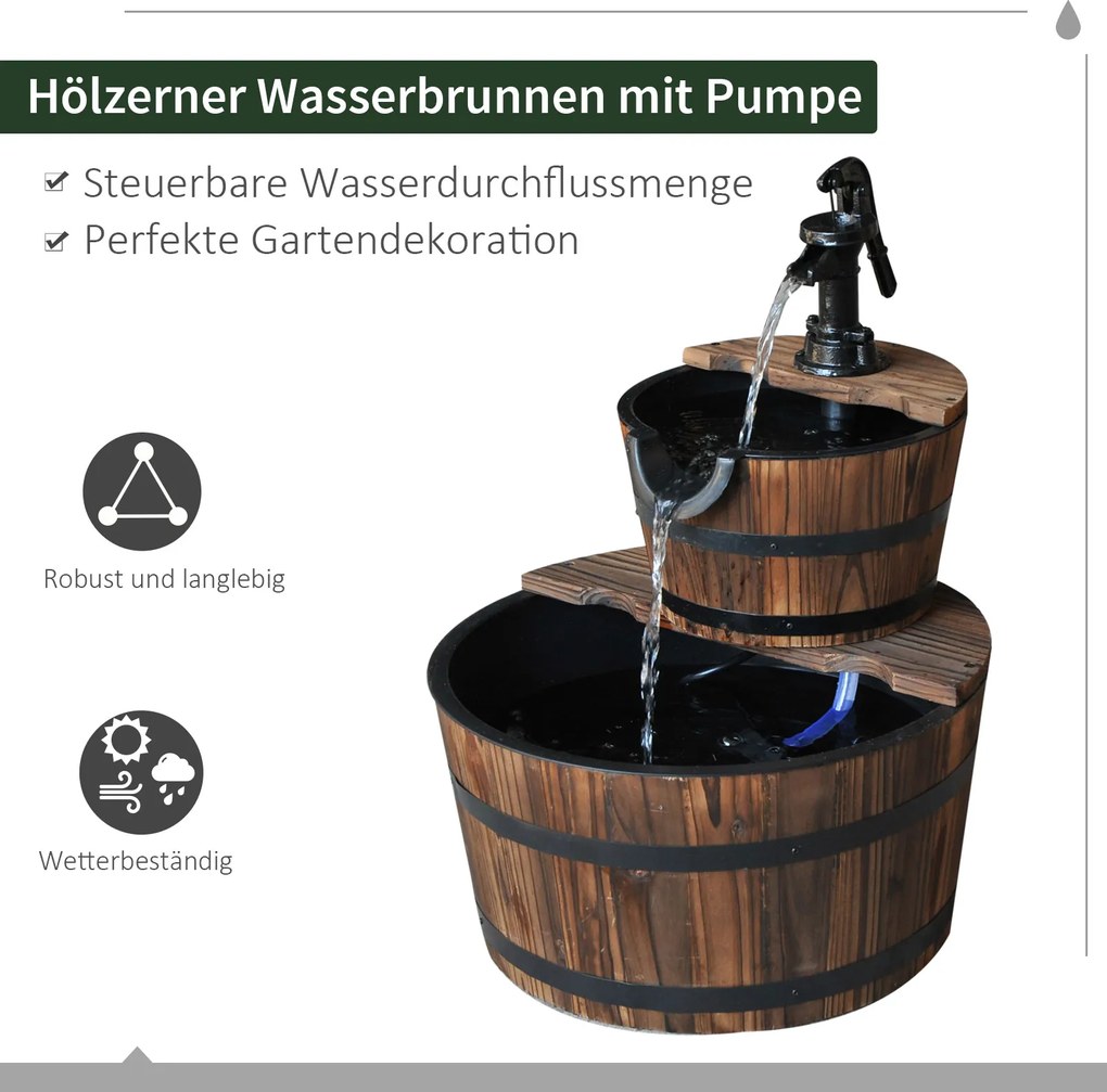 Outsunny Dvoupatrová kaskádová fontána Outsunny, zahradní fontána s vodopádem a vnitřní fontánou, jedlové dřevo, 44,5 x 44,5 x 58,5 cm, včetně zahrad…