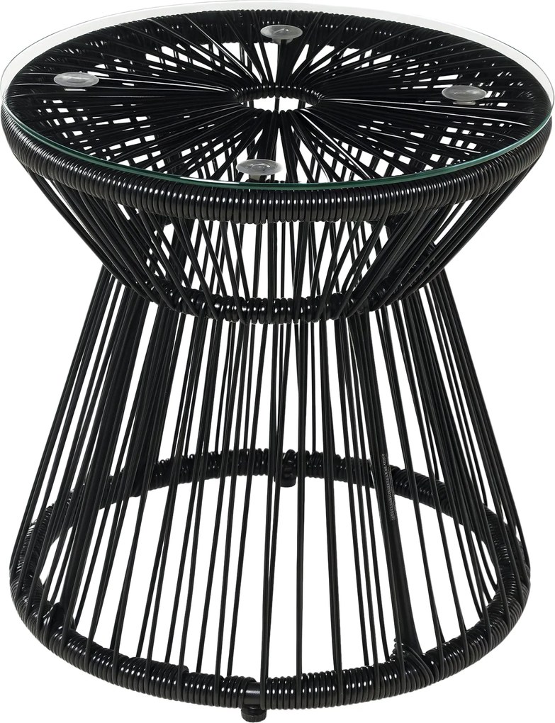 Outsunny Boční Stolek z PE Rattanu, Kulatý Kávový Stolek se Skleněnou Vrchní Deskou, Design Hladkého Bubnu, Zahradní Nábytek, Pojízdný Stolek pro Tera