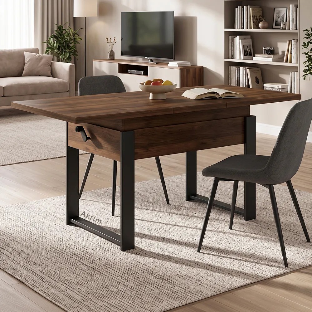 Rozkládací polohovací konferenční stolek HOGO 3v1 | 120-157x62,5-74,5x67 cm | síla horní desky 32 mm | ořech/černé nohy