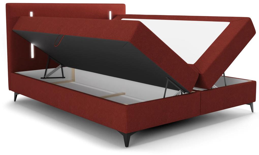 Manželská postel 180 cm Ortega Bonell (červená) (s roštem, s úl. prostorem) (s LED osvětlením). 1082640