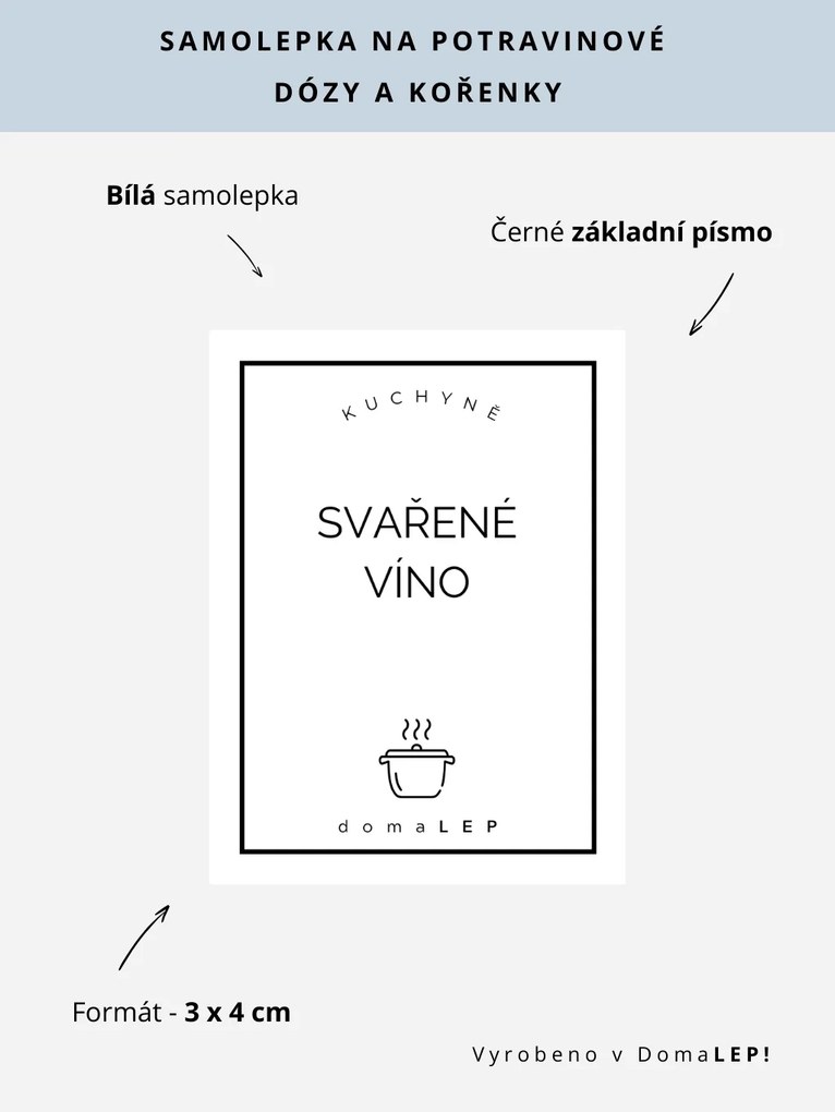 Samolepka na kořenky SVAŘENÉ VÍNO bílá 3 × 4 cm základní písmo