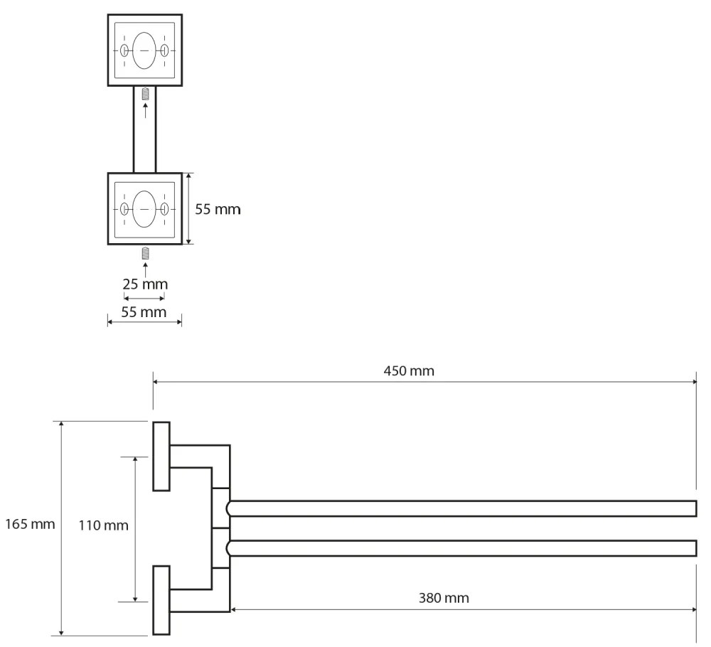 Sapho X-SQUARE dvojitý držák ručníků otočný 420mm, chrom XQ405