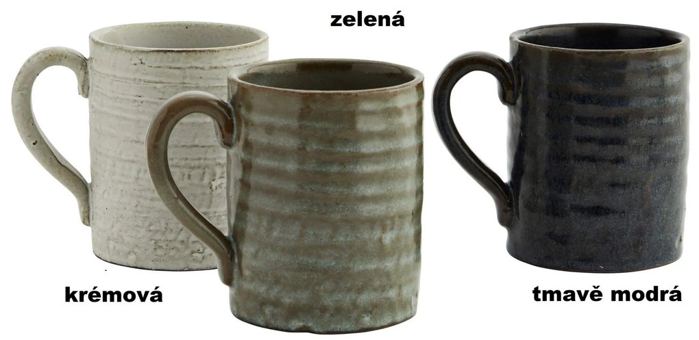 MADAM STOLTZ Keramický hrnek Stoneware Cool Tones Zelená, modrá barva, zelená barva, krémová barva, keramika