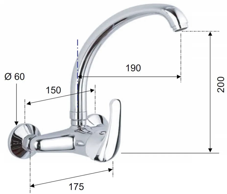 Aqualine KASIOPEA nástěnná baterie s vysokým ramínkem, chrom 1107-13