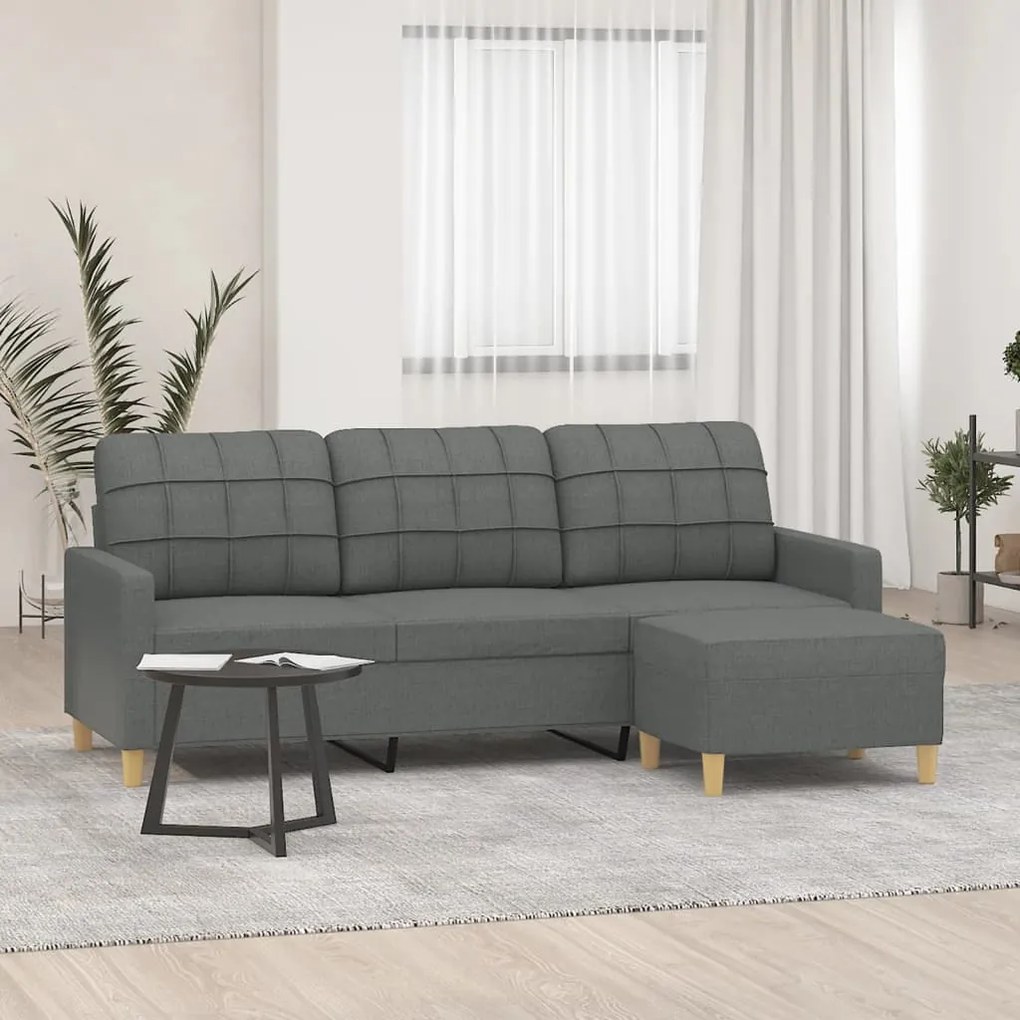 3místná pohovka s podnožkou tmavě šedá 180 cm textil 3201002
