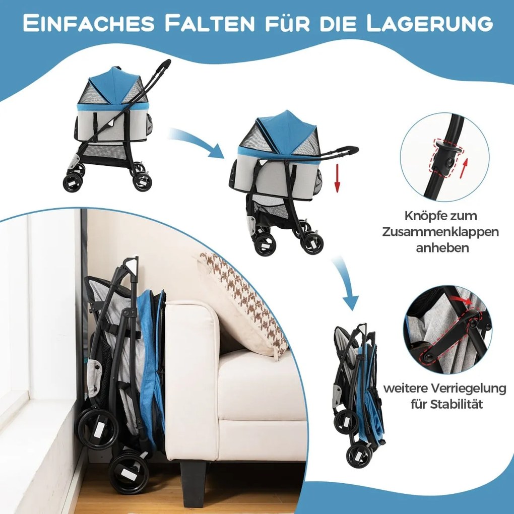 Costway 3 v 1 Psí kočárek psí buggy skládací až 15 kg Vozík pro mazlíčky