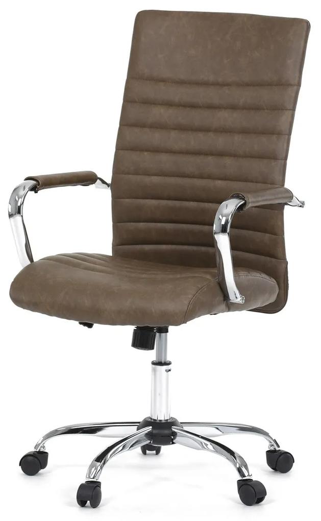 Autronic Kancelářská židle, hnědá ekokůže, houpací mech, kolečka pro tvrdé podlahy, chromový kříž KA-V307 BR