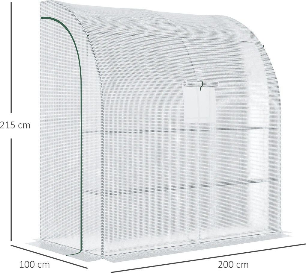 Outsunny fóliový skleník na rajčata 200x100x215cm s oknem ze síťoviny a rolovacími dveřmi UV ochrana v bílé barvě pro rostliny a zahradu