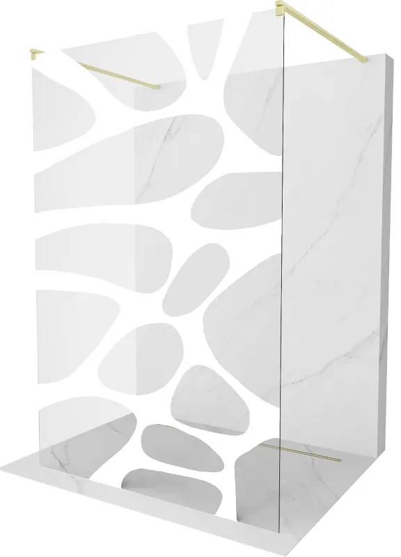 Mexen Kioto, sprchová zástěna Walk-In 100 x 200 cm, 8mm čiré sklo bílý vzor, ​​zlatý matný profil, 800-100-002-55-97