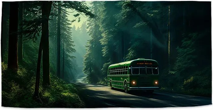 Sablio Ručník Zelený autobus v lese - 30x50 cm