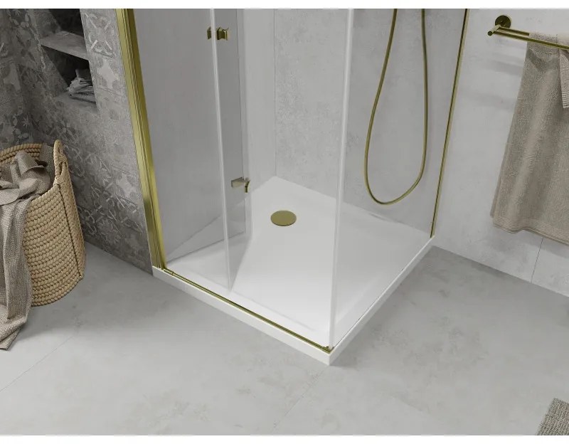 Mexen Lima sprchový kout 70x70cm, 6mm sklo, zlatý profil - čiré sklo + Slim sprchová vanička - 856-070-070-50-00-4010