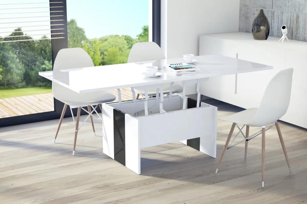 Mazzoni SOLO bílý lesk, černý lesk, rozkládací, zvedací konferenční stůl, stolek, černobíla