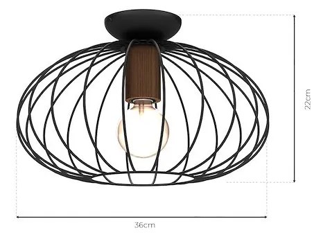 Stropní svítidlo Meridiano1, 1x černé drátěné stínítko, b/dřevo