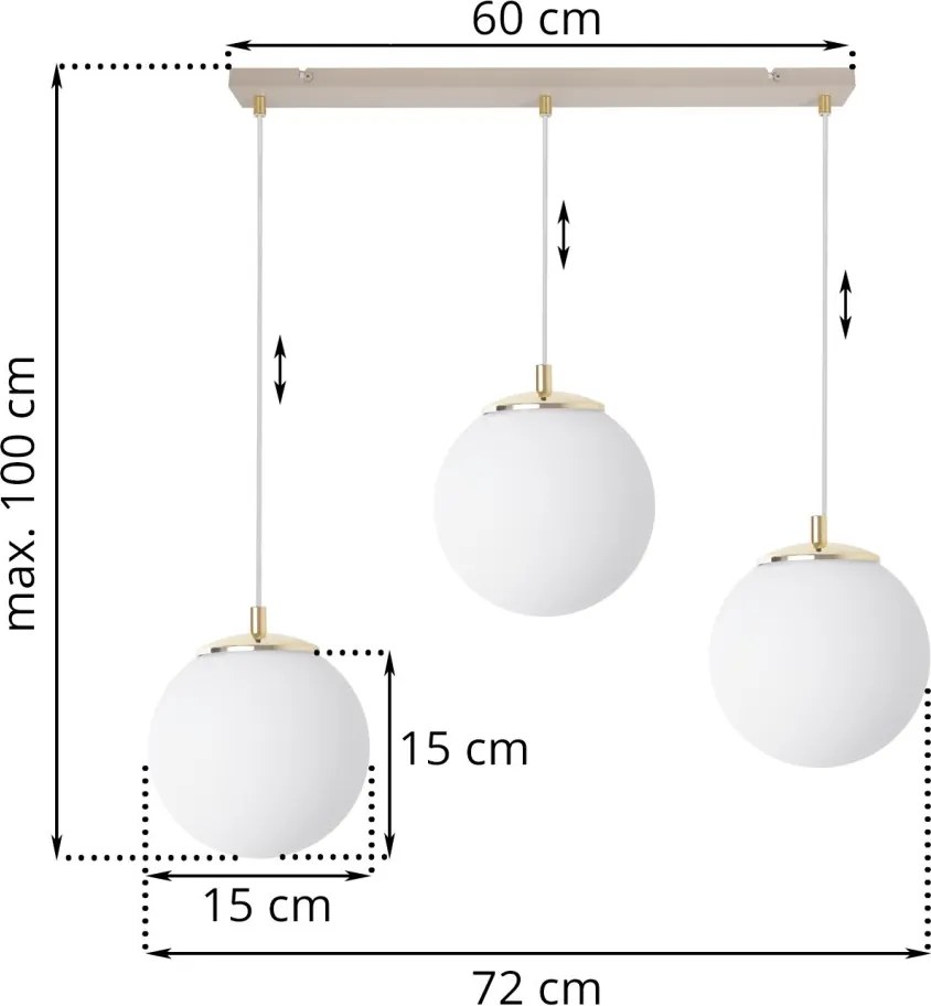 Závěsné svítidlo Florence, 3x bílé skleněné stínítko, g/be