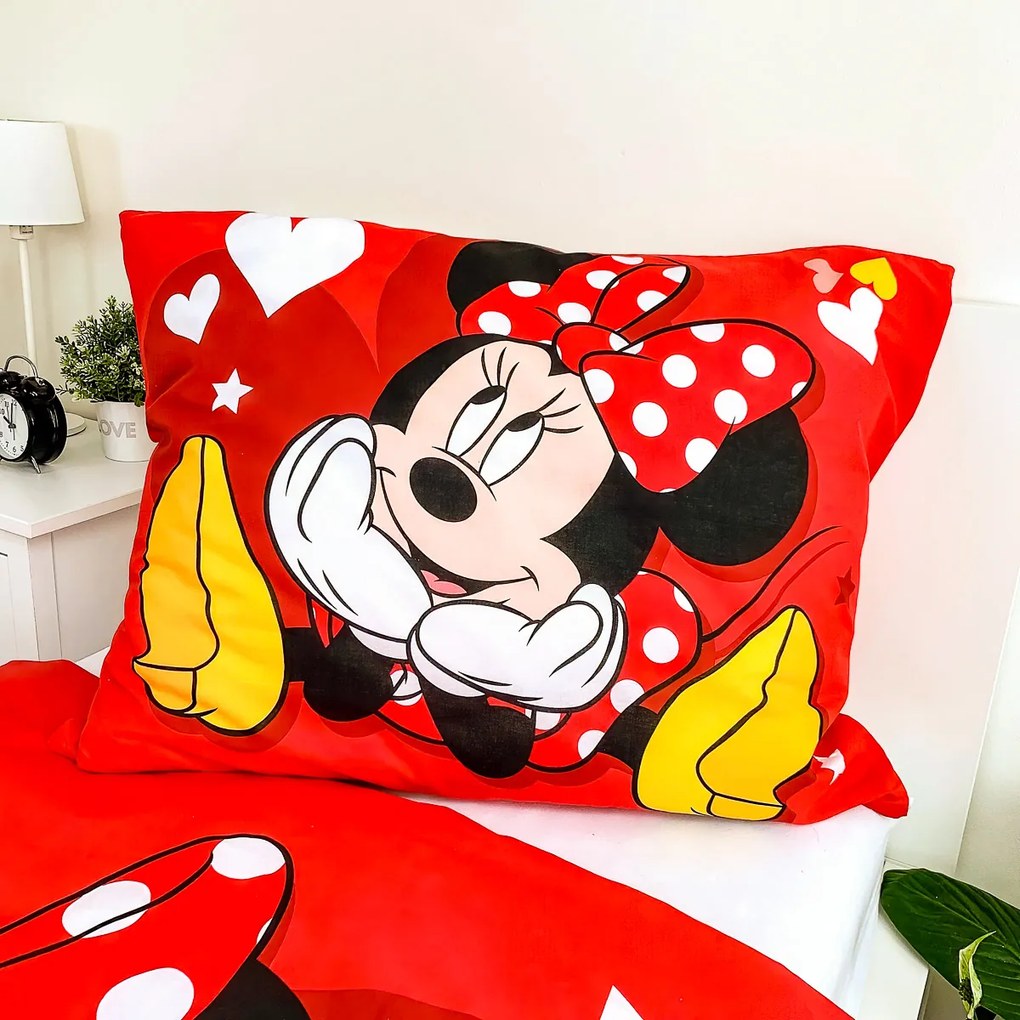 Jerry Fabrics Dětské povlečení MINNIE RED HEART červen, bavlna hladká, 140x200cm + 70x90cm