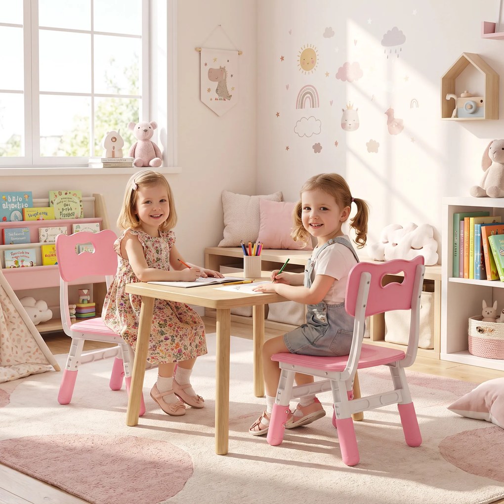 AIYAPLAY dětská židle k psacímu stolu, 2kusová sada, výškově nastavitelná 26-30 cm, ergonomické opěradlo, bez područek pro 1,5–8 let, růžová