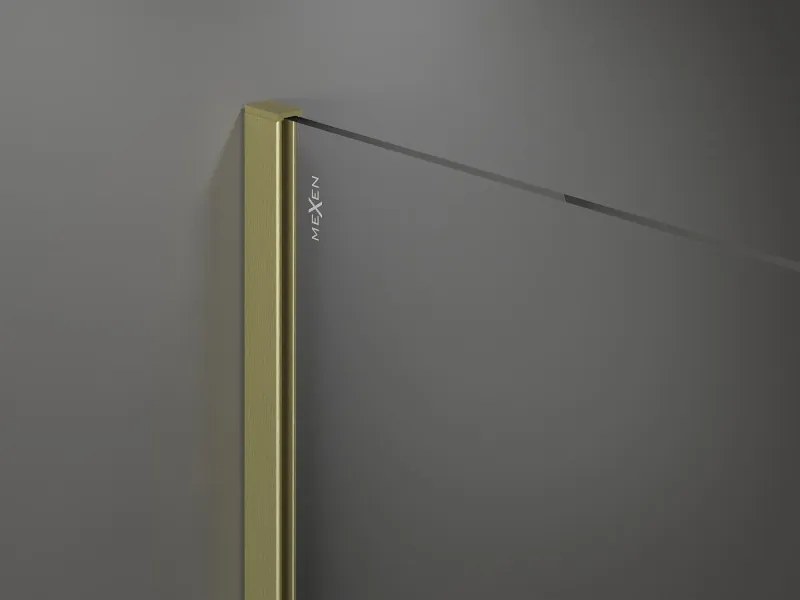 Mexen Kioto sprchová stěna Walk-in 100 x 200 cm, průhledná 8 mm, zlatá kartáčovaná - 800-100-101-55-00