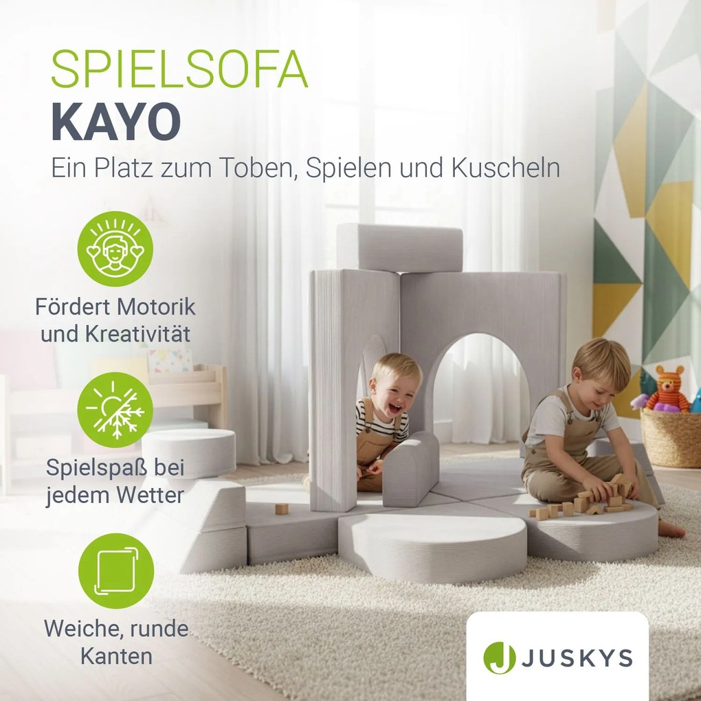 Juskys Modulární dětská pohovka Kayo s manšestrovým potahem Barva: světle šedá