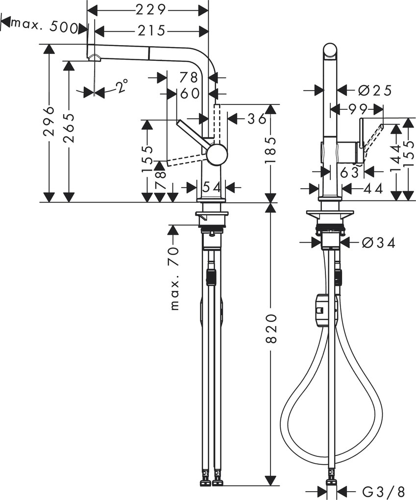 Hansgrohe M54, dřezová baterie Talis s výsuvnou koncovkou, chromová, 72808000
