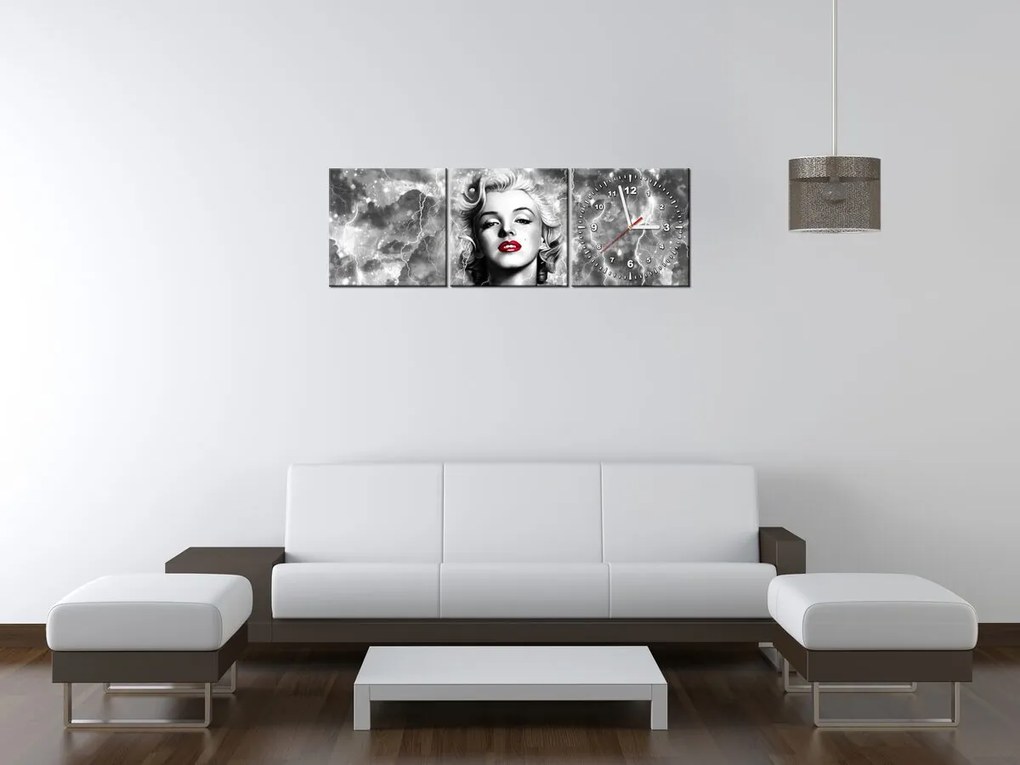 Gario Obraz s hodinami Elektrizující Marilyn Monroe - 3 dílný Rozměry: 90 x 30 cm