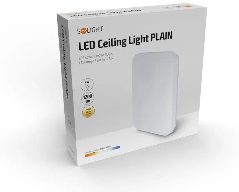 Solight LED stropní světlo Plain, 15W, 1200lm, 3000K, čtvercové, 28cm