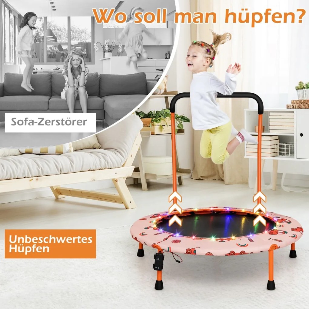 Costway Ø92 cm dětská trampolína mini trampolína s LED osvětlením – pomerančový