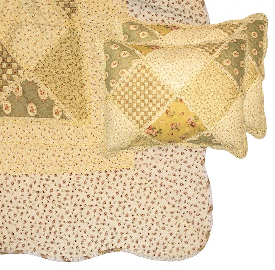 Hnědožlutý přehoz na postel a 2x povlak na polštář Patchwork - 230*250 cm / 50*70 cm