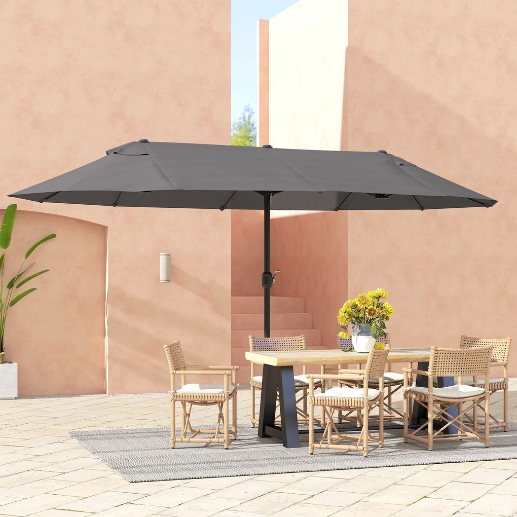 Outsunny dvojitý zahradní slunečník s ruční klikou, šedý, oválný, 460 x 270 x 240 cm| Aosom
