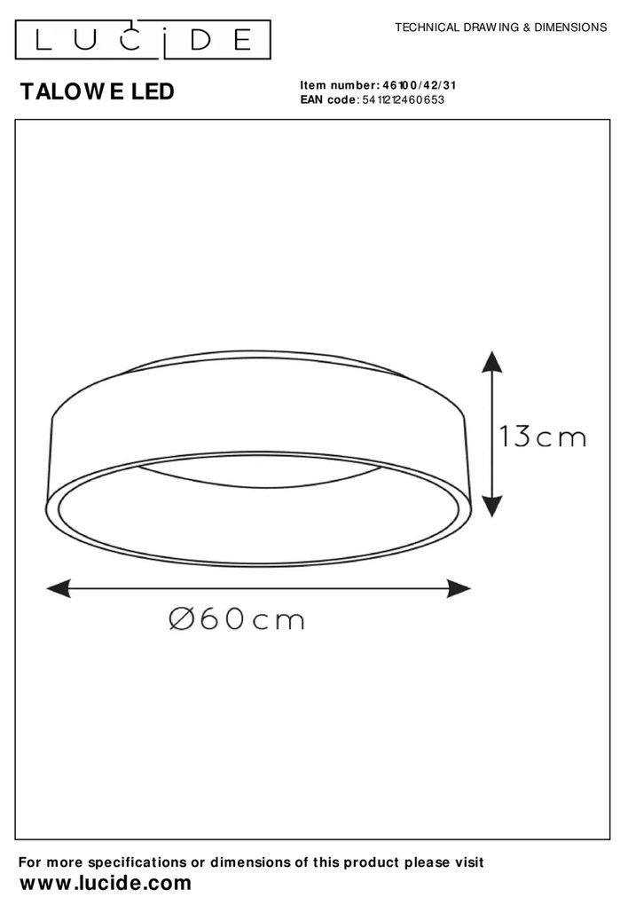 Lucide 46100/42/31 stropní LED svítidlo Talowe bílé, 42W, 3000K, ø60cm