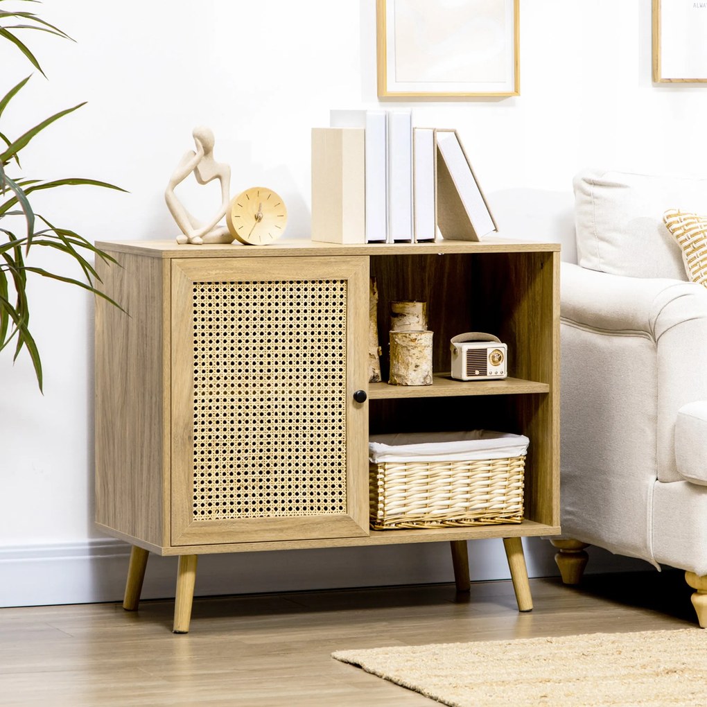 HOMCOM Úložný bufetový kabinet s 1 dveřmi se vzhledem ratanového dřeva - rozměr 80D x 39Š x 70V cm | Aosom