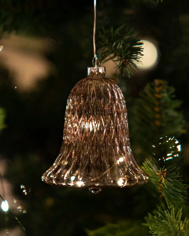 LED skleněný zvonek, hnědý, Ø 9 × 10 cm, 5 diod, IP20 interiér, 1× AAA
