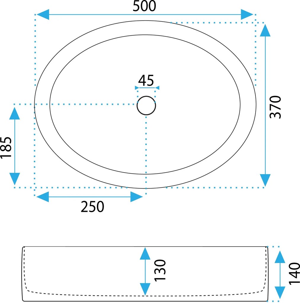 Rea Fonda, umyvadlo na desku 500x370x140mm, bílá lesklá, REA-U0604