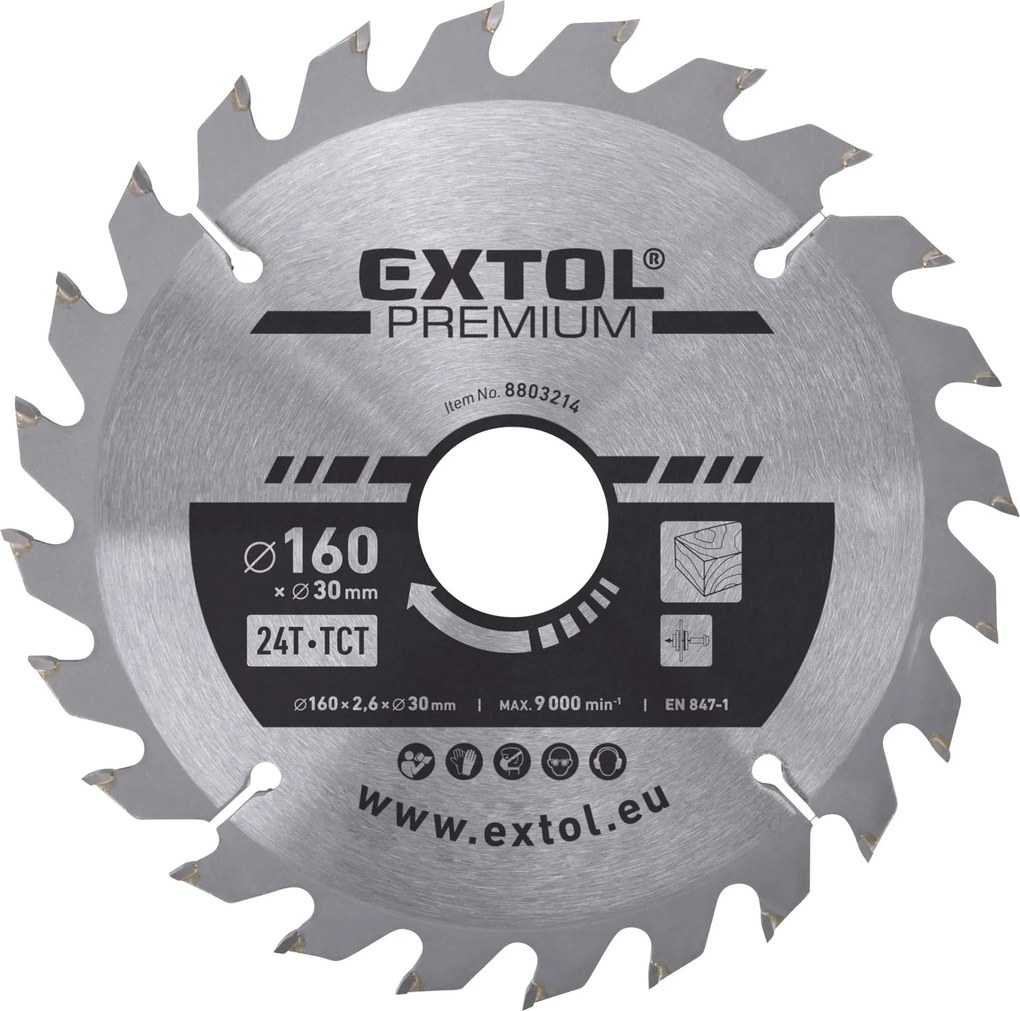 EXTOL PREMIUM pilový kotouč s SK plátky, 160x2,0x30mm, 36T, šířka SK plátků 2,8mm, SK Dostupné varianty: Pilový kotouč s SK plátky EXTOL PREMIUM ø 160x2,0x30mm/24 zubů