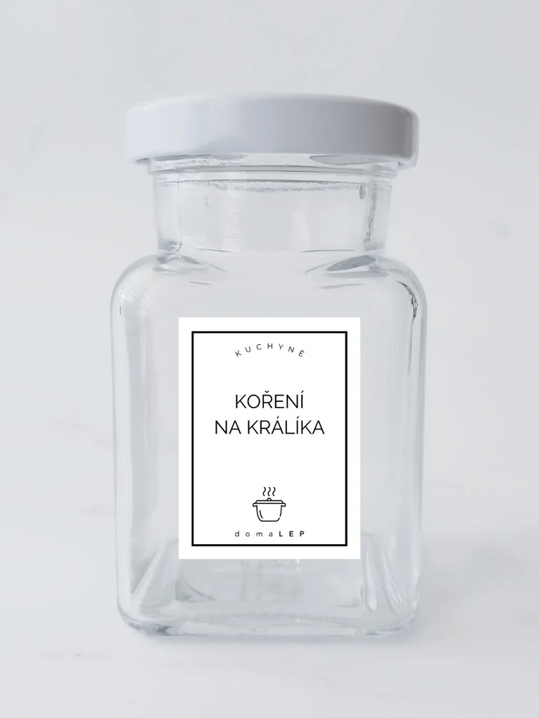 Samolepka na kořenky KOŘENÍ NA KRÁLÍKA bílá 3 × 4 cm základní písmo