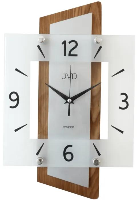 Nástěnné moderní skleněné dřevěné netikající tiché hodiny JVD NS17012/11