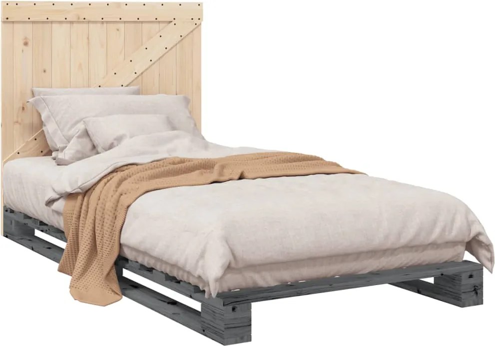 Rám postele s čelem šedý 100 x 200 cm masivní borové dřevo 3281563
