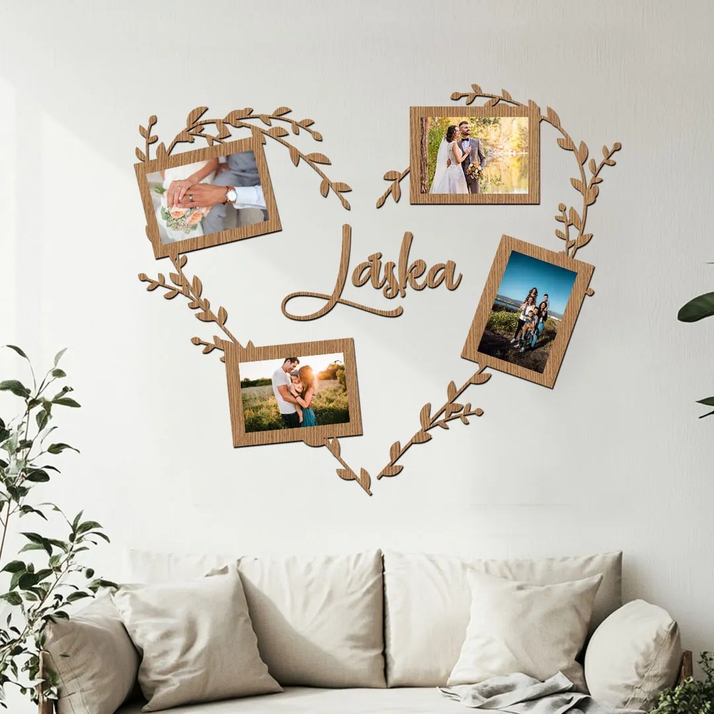 dřevo života Dřevěný fotorámeček na více fotografií Srdce lásky Zvolte barvu dekoru: Černá, Zvolte velikost fotografie (cm): 9x13
