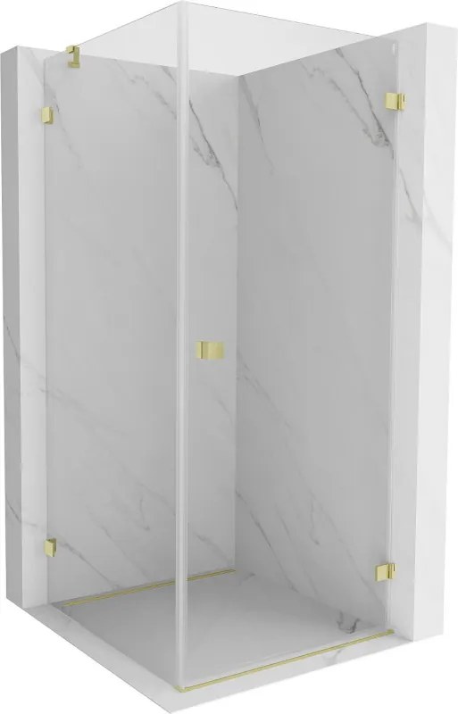 Mexen Lunar-B, pravostranný výklopný sprchový kout 90 x 90 cm, 8mm čiré sklo, zlatý kartáčovaný - 832-090-090-55-00-P