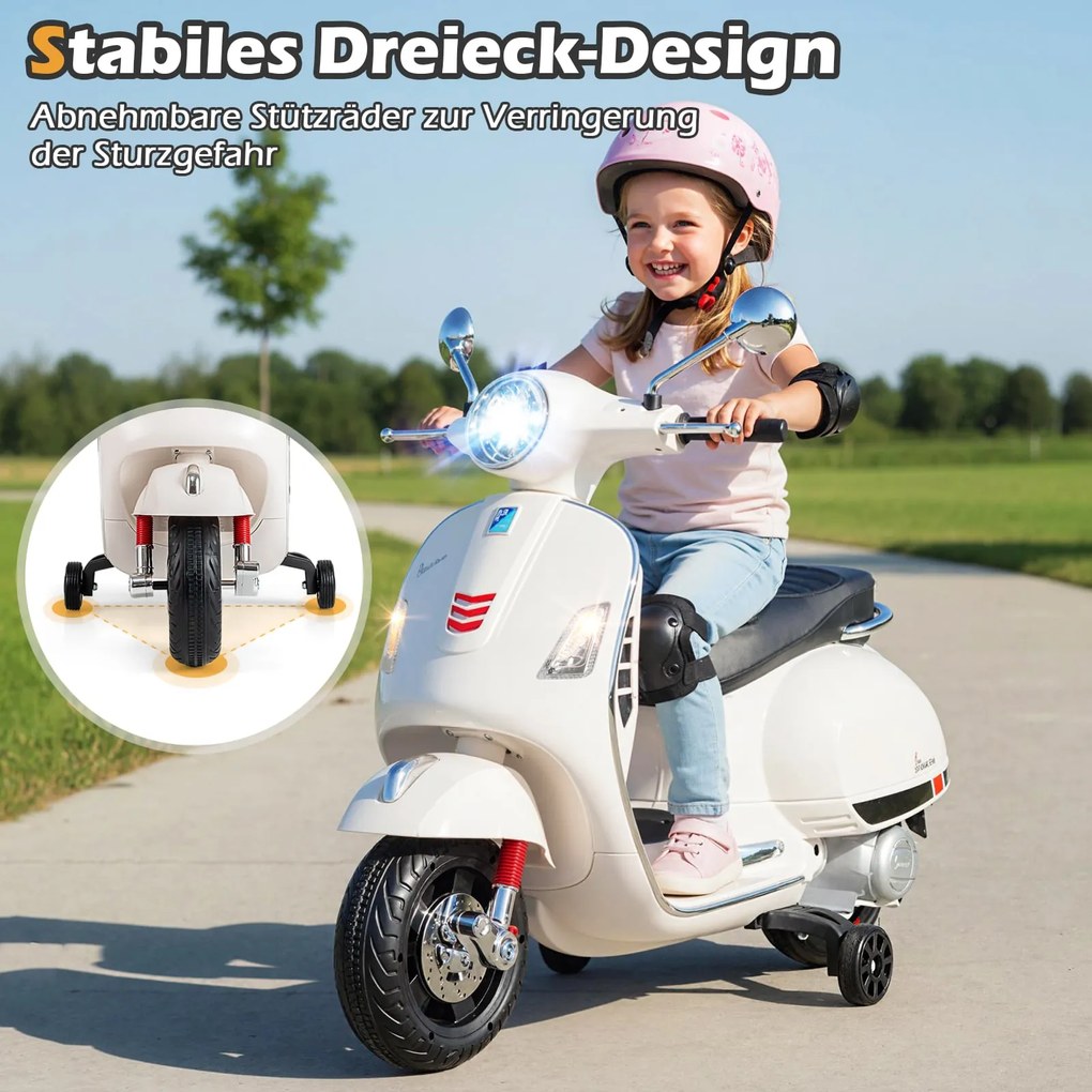 Costway Dětská motorka VESPA s LED světlometem a klaksonem elektrická dětská