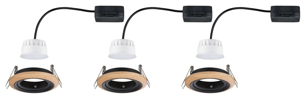 Paulmann 92237 Lanati Coin, set dřevěných bodovek s černou, 3x6W LED 2700K, prům. 8,4cm