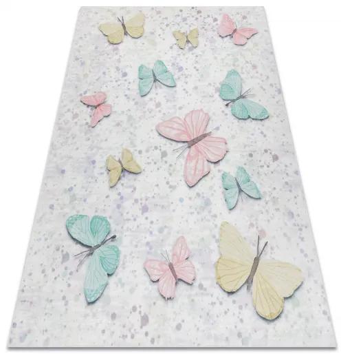 Dětský kusový koberec vhodný k praní BAMBINO 1610 Motýli protiskluzový krémový Rozměr: 140x190 cm
