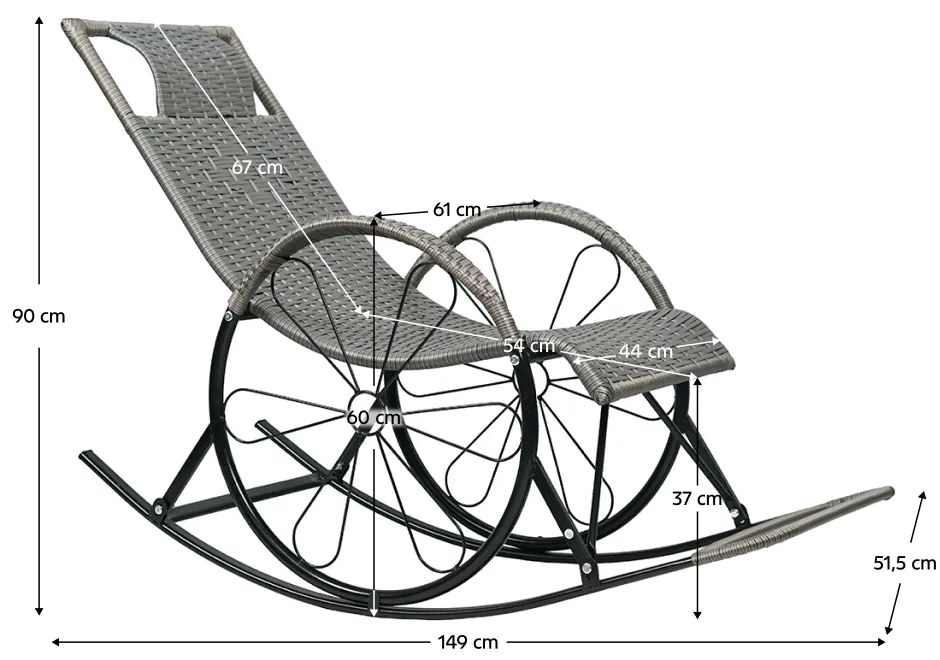 Kondela Houpací křeslo, ratan/kov, šedá, ROKIN