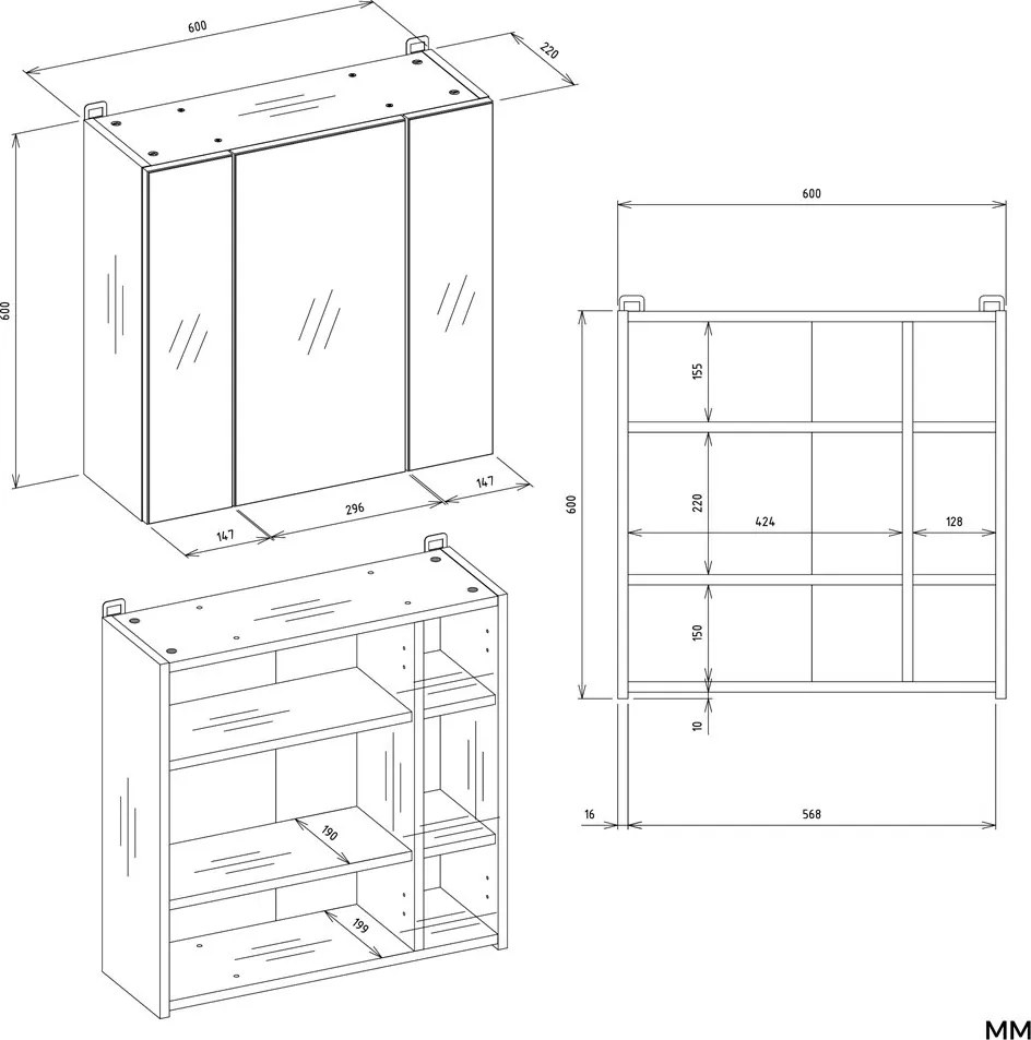 Závěsná koupelnová skříňka se zrcadlem POLA 3L bílá