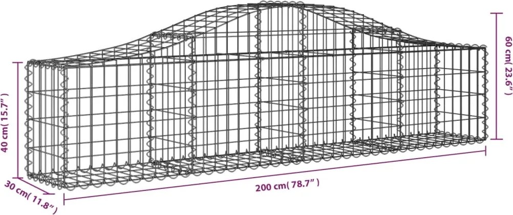 Klenutý gabionový koš 200 x 30 x 40/60 cm pozinkované železo 153382