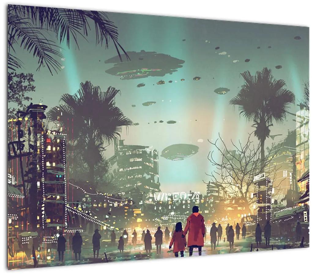 Skleněný obraz - město v budoucnosti (70x50 cm)