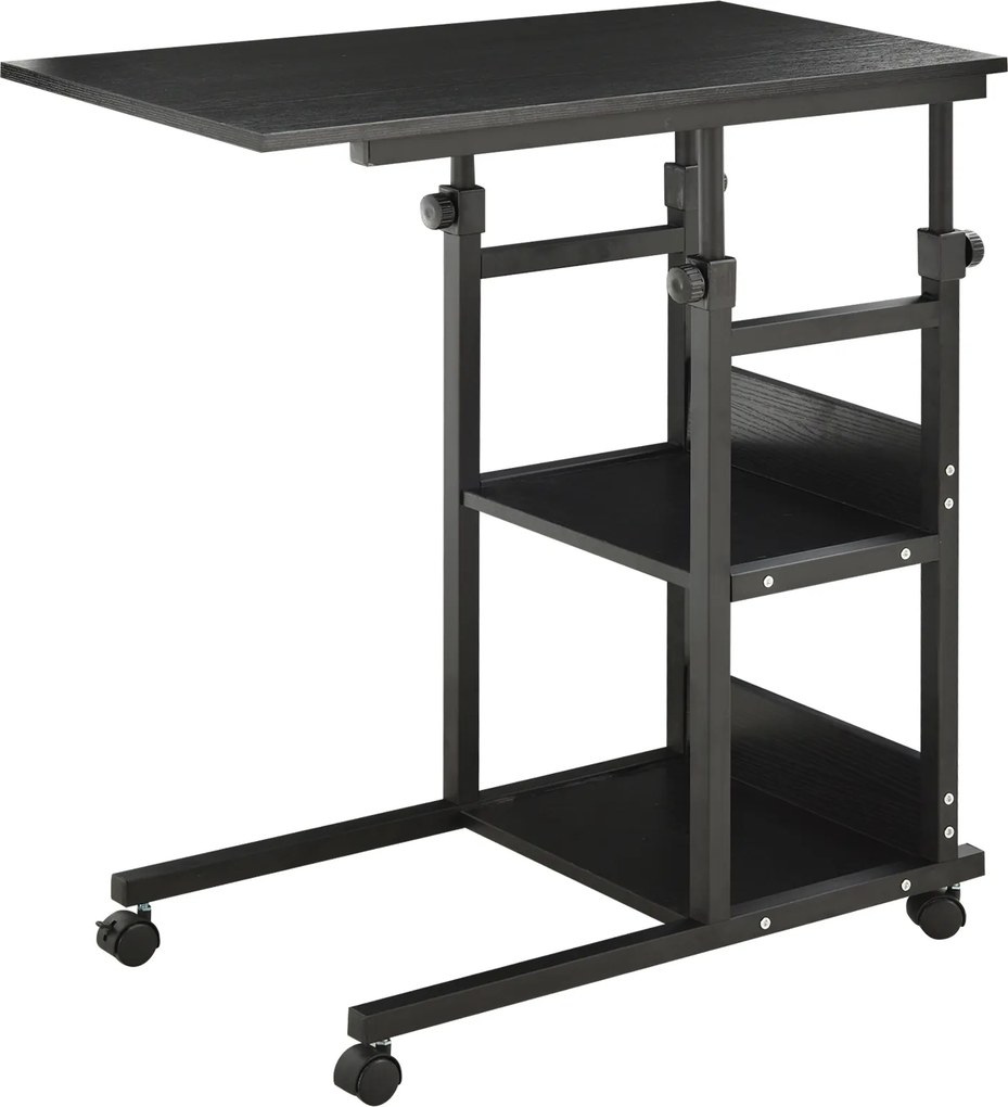 HOMCOM Stolek se Společkami 80x40 cm C-Formovaný Pohovkový Stolek s Nastavitelnou Výškou 3 Úrovně 72-82 cm Kovový Rám pro Obývací Pokoj a Kuchyni Čer…