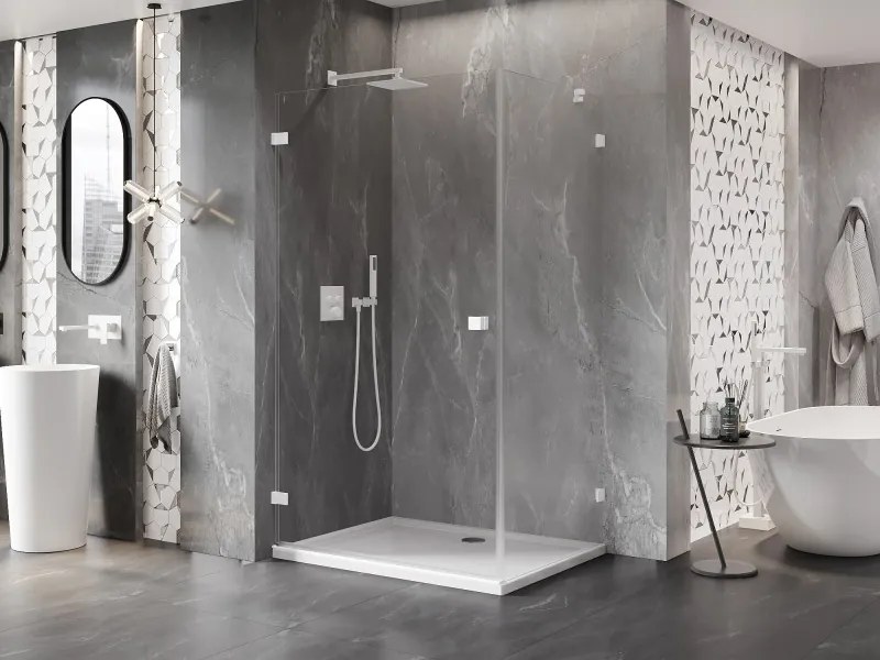 Mexen Lunar-B, výklopný sprchový kout levý 95 x 70 cm, 8mm čiré sklo, bílý profil, 832-095-070-20-00-L