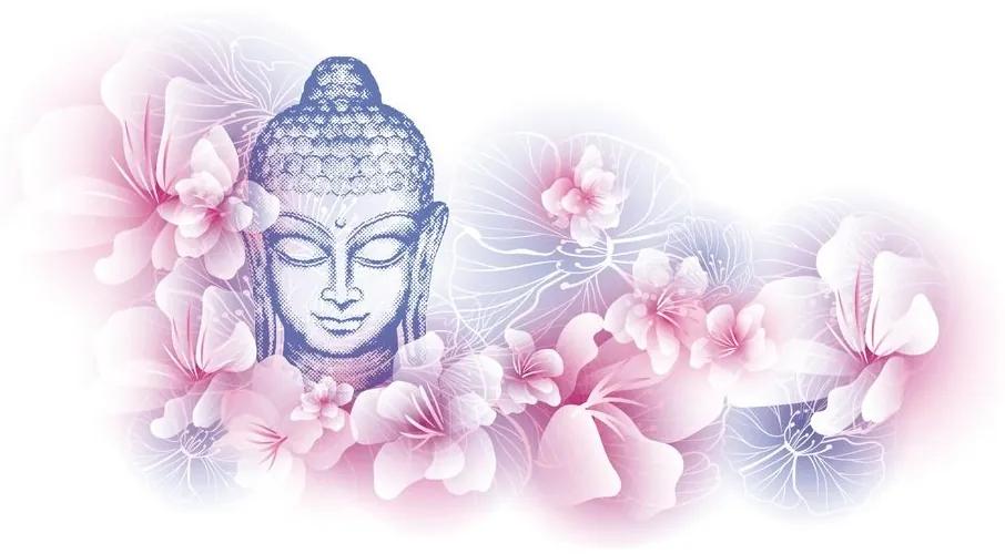 Tapeta Budha s květinami sakury - 225x150 cm