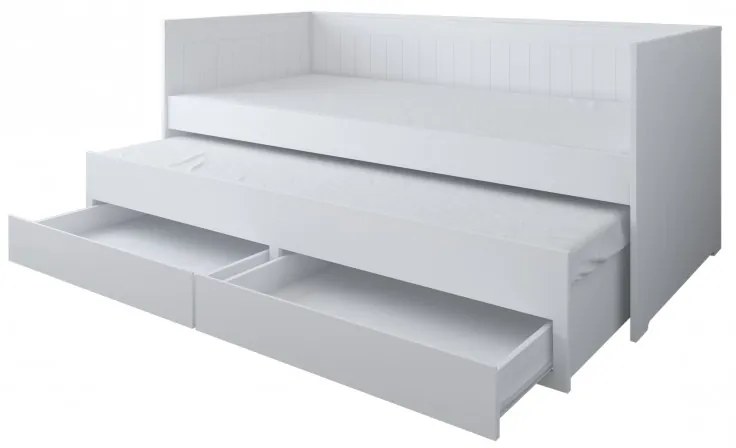 BabyBeds Praktická postel s přistýlkou a úložným prostorem HOMNES 200x90 bílá Matrace k posteli?: Ano, pěnové matrace o výšce 10 cm Bílá