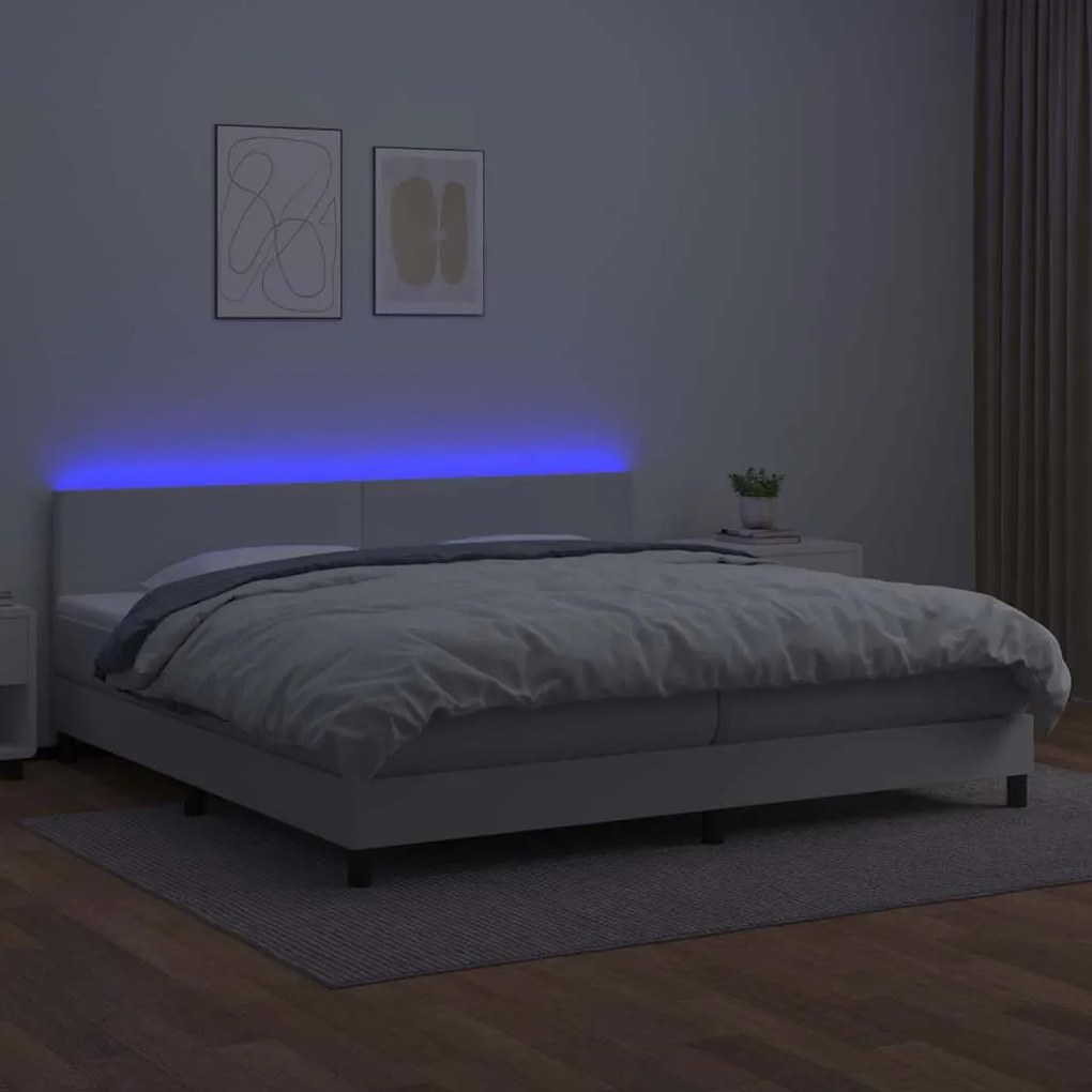 Box spring postel s matrací a LED bílá 200x200 cm umělá kůže 3134124